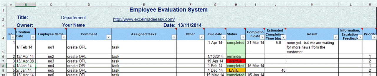 Employee Tasks Tracking Template In Microsoft Excel By ExcelMadeEasy
