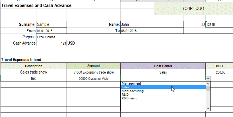 Excel Template Free Travel Expense Report Template For Microsoft 