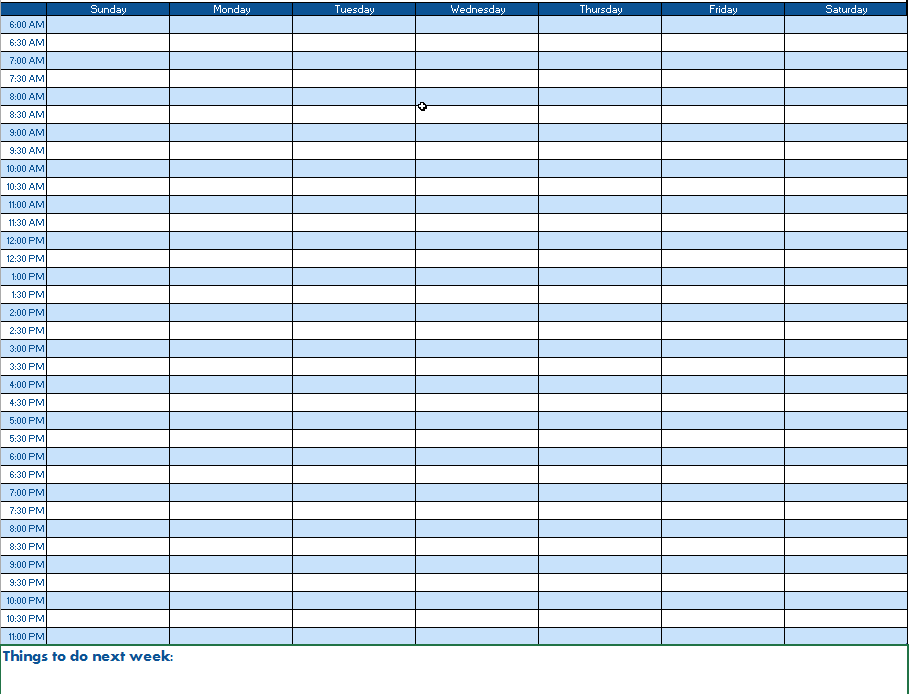 Google Sheets Schedule Template Half Hour