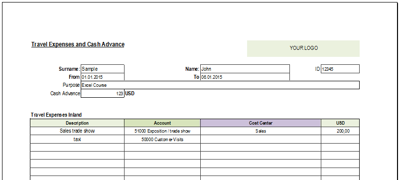 Excel Template Free Travel Expense Report Template For Microsoft 