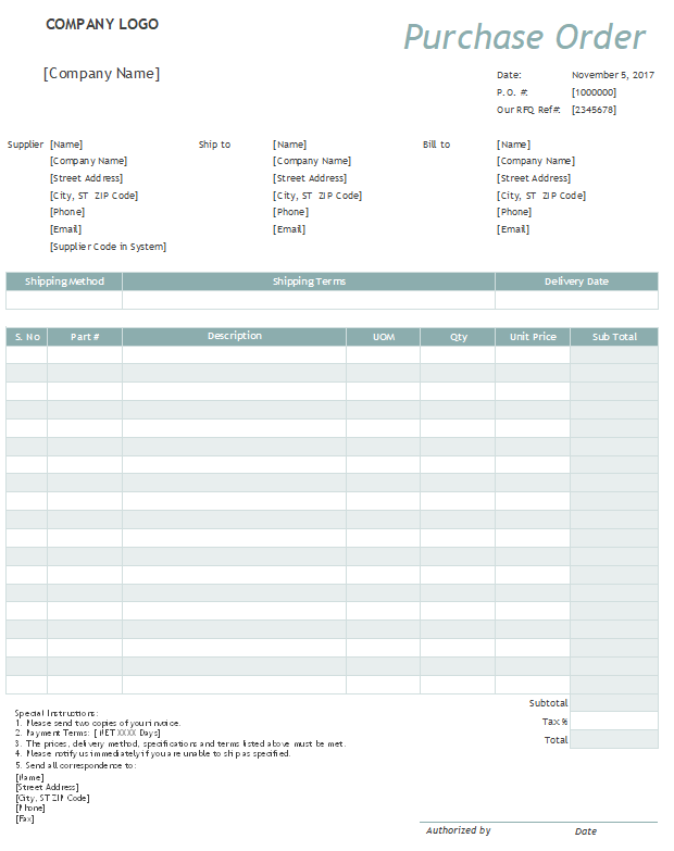 Purchase Order Template For Excel Invoice Template Purchase Order Riset